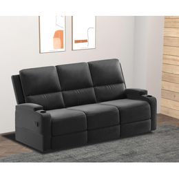 3-Sitzer Home Affaire, B:207cm H:105cm T:94cm, schwarz, Polyester 40% / Polyurethane 60%, Sofas, "Napori", Kinosofa mit 2 x Relaxfunktion und
