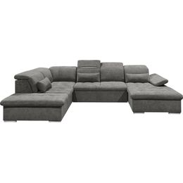 Wohnlandschaft, B:340cm H:104cm T:240cm, grau, ED EXCITING DESIGN, 95% Polyester, 5% Nylon, Sofas, "Wayne U-Form mit Bettfunktion, Bettkasten", Arm-
