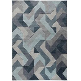 Teppich FLAIR RUGS, B:120cm H:11mm L:170cm, blau, Kunstfaser, Wohnzimmer, Teppiche, "AURORA", Handgeschnitzt