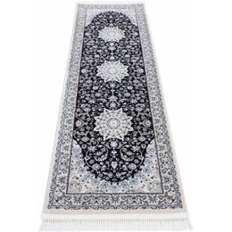 Teppich CarpetFine, B:80cm H:8mm L:600cm, blau, Polyester, Polypropylen, Wohnzimmer, Teppiche, "Nain Diane, auch als L&auml;ufer", Kurzflor mit Fransen,
