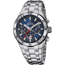 Festina Herren Chronograph "Chrono Bike 2024", silber, Armbanduhren, Armbanduhr, Quarzuhr, Herrenuhr, Stoppfunktion, Edelstahlarmband