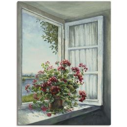 Wandbild Artland, B:30cm H:40cm, weiß, Wohnzimmer, Bilder, "Geranien am Fenster", als Alubild, Outdoorbild, Leinwandbild, Poster, Wandaufkleber