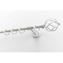 Gardinenstange Garesa, L:440cm &Oslash;:16mm, wei&szlig;, Metall, Gardinenstangen, "RUSTIKA", rustikale Vorhanggarnitur, verl&auml;ngerbar, m. Ringe, Endknopf Korb
