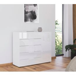 Schubkastenkommode Rauch, B:120cm H:100cm T:42cm, wei&szlig;, Holzwerkstoff, Sideboards, "Kommode T&uuml;rkommode Sideboard Kombikommode FLIPP mit Glasfront",