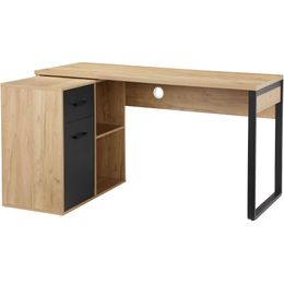 Eckschreibtisch Places of Style, B:140cm H:75cm T:115cm, braun, Büro, Tische, "Moid, Computertisch, Kabeldurchlass, mit Regalfächern", Schublade und