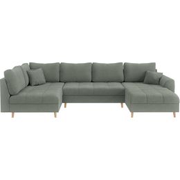 Wohnlandschaft Home Affaire, B:310cm H:81cm T:161cm, gr&uuml;n, 100% Polyester, Sofas, "CHARRE U-Form mit Ottomane, Ma&szlig;e B/T/H: 310/161/81 cm", feine
