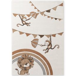 Villeroy & Boch Kinderteppich VILLEROY & BOCH, B:160cm H:9mm L:230cm, braun, Polypropylen, Teppiche, "Roar like a Lion Rainbow Party Teppich", Spielteppich weich,