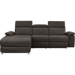 Ecksofa Home Affaire, B:259cm H:98cm T:163cm, grau, Echtleder/Kunstleder, Wohnzimmer, Sofas, "Pareli, L-Form, 259cm,m. Recamiere, Echtleder,