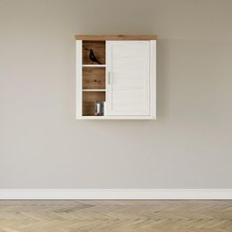Hängeschrank, B:105cm H:106cm T:42cm, weiß, SET ONE BY Musterring, Wohnzimmer, Schränke, "York", Typ 23, mit Tür und offenen Fächern, Beleuchtung