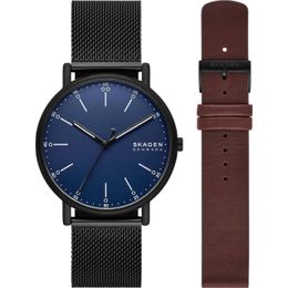 Skagen Herren Quarzuhr "SIGNATUR", schwarz, Armbanduhren, Armbanduhr, Herrenuhr, Edelstahlarmband, Ideal auch als Geschenk