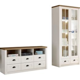 Wohnwand Home Affaire, B:240cm H:198cm T:43cm, weiß, Holzwerkstoff, MDF, Wohnzimmer, Kastenmöbel-Sets, "Beauvais"