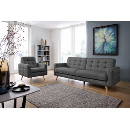3-Sitzer, B:222cm H:87cm T:78cm, grau, exxpo - SOFA FASHION, Struktur ( 100% Polyester), Sofas, "Nappa, kompakt und komfortabel, bequem, zeitloses