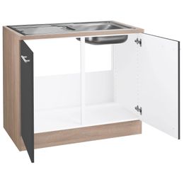 Sp&uuml;lenschrank Optifit, B:100cm H:85cm T:60cm, grau, K&uuml;che, Schr&auml;nke, "Kalmar", Breite 100 cm