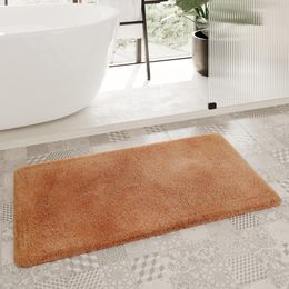 Badematte HOMIE LIVING, H:30mm, orange, Polyester, Badematten, "Porto Azzurro", Badteppich, uni, rechteckig & rund, waschbar, Badezimmerteppich