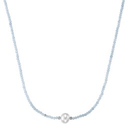 Smart Jewel Damen Collier "mit Stein-Kugeln + Muschelkern-Perle, Silber 925", 45cm, Silber 925 (Sterlingsilber), blau, Silber 925 (Sterlingsilber),