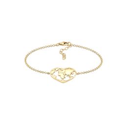 Elli Damen Armband "Globus Herz 925 Sterling Silber", 16cm, ohne Stein, Silber 925 (Sterlingsilber), gold, Silber 925 (Sterlingsilber), Armbänder