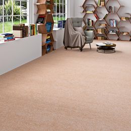 my home Teppichboden "Rava, Velours", B : 400cm 1 Stk., 16mm, L: 425cm, beige, Schlafzimmer, Teppiche, Uni Farben, Breite 400 cm, weich,