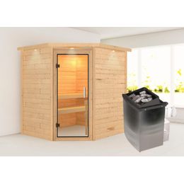 Karibu Sauna "Mia (Fronteinstieg)", (ohne Ofen), beige, Saunen, Ofen 9 kW integr. Strg