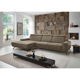 Ecksofa DIE PLANBAR, B:335cm H:89cm T:188cm, grau, Wohnzimmer, Sofas, "PN-EM22041 L-Form", wahlweise motorisches Canape oder Sitztiefenverstellung