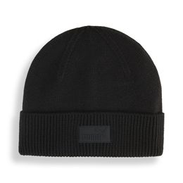 Puma Herren Beanie "Essentials Elevated Rubber Patch Beanie Erwachsene", schwarz, Obermaterial: 100% Polyester, M&uuml;tzen