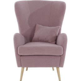 Sessel Home Affaire, B:76cm H:109cm T:85cm, rosa, Struktur Hahnentritt (67% Polypropylen, 33% Polyester);Samtoptik (100% Polyester);Fellimitat (100%