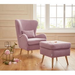 Sessel Home Affaire, B:76cm H:109cm T:85cm, rosa, Struktur Hahnentritt (67% Polypropylen, 33% Polyester);Samtoptik (100% Polyester);Fellimitat (100%