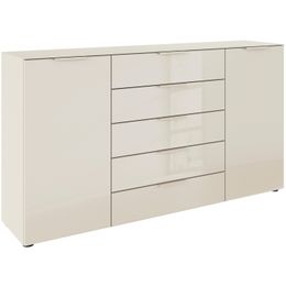 Schubkastenkommode Rauch, B:180cm H:99cm T:42cm, beige, Holzwerkstoff, Sideboards, "Kommode Türkommode Sideboard Kombikommode FLIPP mit Glasfront",