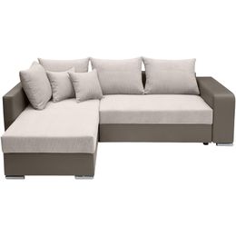Ecksofa Collection AB, B:226cm H:40cm T:160cm, beige, 100%Polyester, Wohnzimmer, Sofas, "L-Form", Regalarmlehne mit LED RGB Beleuchtung,Bettfunktion