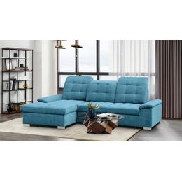 Ecksofa WERK2, B:264cm H:105cm T:170cm, blau, 95% Polyester, 5% Nylon, Wohnzimmer, Sofas, "Carmen, mit Bettfunktion & Bettkasten, optional