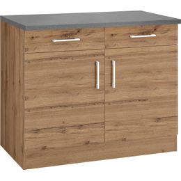 Unterschrank KOCHSTATION, B:100cm H:85cm T:60cm, braun, Holzwerkstoff, K&uuml;che, Schr&auml;nke, "KS-Colmar", 100 cm, mit Metallgriff, f&uuml;r viel Stauraum
