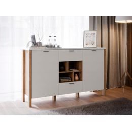 Sideboard FORTE, B:141,4cm H:86,5cm T:41,6cm, grau, Spanplatte, Wohnzimmer, Sideboards, "Saitama"