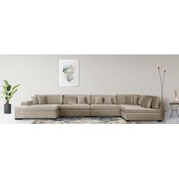 Wohnlandschaft Home Affaire, B:390cm H:86cm T:190cm, beige, 100% Polyester, Sofas, "Skara U-Form", Lounge-Sofa mit Federkernpolsterung, in vielen