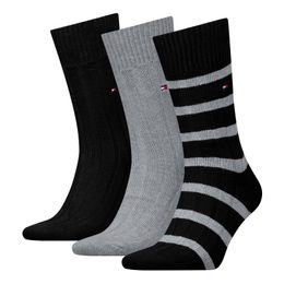 Tommy Hilfiger Herren Socken "TH MEN SOCK 3P GIFTBOX BOOTSOCK", Gr. 39, schwarz, Obermaterial: 91% Baumwolle, 8% Polyamid, 1% Elasthan, Socken