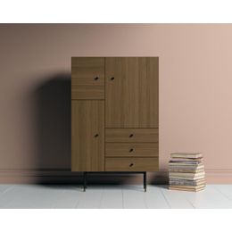Highboard WOODMAN, B:90cm H:142cm T:42cm, schwarz, Wohnzimmer, Sideboards, "Jugend Kommode", Stauraumschrank mit Holzfurnier aus Eiche, Breite 90 cm,