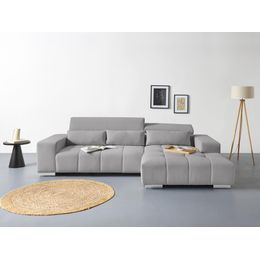 Ecksofa COTTA, B:307cm H:73cm T:186cm, grau, 90% Polyester, 10% Polyamid, Wohnzimmer, Sofas, "Orion L-Form", mit 2x Kopfteilverstellung & 3