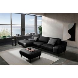 Ecksofa DESIGNWERK, B:344cm T:162cm, schwarz, Leder;Struktur 98% Polyester, 2% Acryl, Wohnzimmer, Sofas, "Forma L-Form, zeitloses Designsofa mit