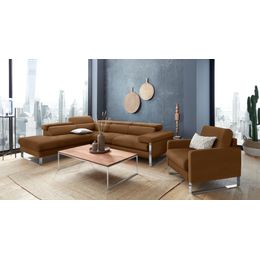 Ecksofa W.Schillig, B:281cm H:71cm T:230cm, braun, Flachgewebe S22 (100% Polyester);Stoff S37 (100% Polyester);Longlife Xtra-Leder Z59: Glattleder