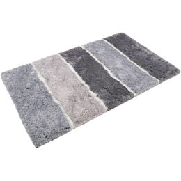 Badematte HOMIE LIVING, H:30mm, grau, Polyester, Badematten, "Rio Marina", flauschiger Badteppich, modern gestreift, waschbar, Badezimmerteppich