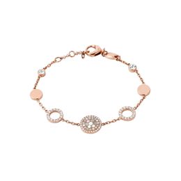 Fossil Damen Armband "Schmuck Geschenk Edelstahl Pearl Disc Station", 19cm, Edelstahl, rosa, Edelstahl, Armbänder, mit Glasstein, mit Perlmutt