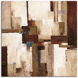 Leinwandbild Artland, B:100cm H:100cm T:1,8cm, braun, Leinwand, Wohnzimmer, Bilder, "Rote und braune Vierecke I", auf Keilrahmen gespannt