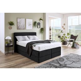 Boxspringbett, B:155cm L:205cm, schwarz, Westfalia Schlafkomfort, Microvelours (100% Polyester), Komplettbetten, wahlweise mit Kaltschaum-Topper