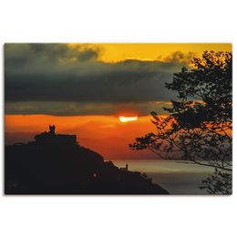 Leinwandbild Artland, B:90cm H:60cm T:1,8cm, orange, Leinwand, Wohnzimmer, Bilder, "Sonnenuntergang San Sebastian Donostia", auf Keilrahmen gespannt
