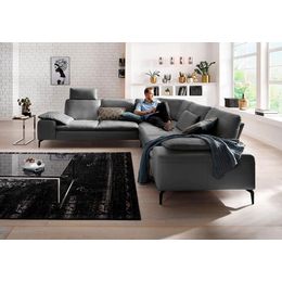 Ecksofa W.Schillig, B:318cm H:83cm T:298cm, grau, Longlife Xtra-Leder Z69: Das feinnarbige, gedeckte Softleder Z69 besticht durch seine