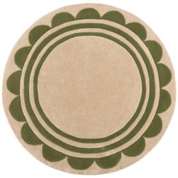 Wollteppich FLAIR RUGS, H:7mm &Oslash;:120cm, lila, Wolle, Wohnzimmer, Teppiche, "Lois rund", Lois Wollteppich mit Jakobsmuschelbord&uuml;re