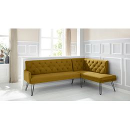 Eckbank, B:158cm H:90cm T:236cm, gold, exxpo - SOFA FASHION, 100% Polyester, Esszimmer, Sitzb&auml;nke, "Doppio, Chesterfield Optik, komfortabel und