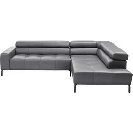 Ecksofa Places of Style, B:276cm H:71cm T:219cm, grau, 100% Leder, Wohnzimmer, Sofas, "Claya, L-Form, incl. Kopfteilverstellung, Breite 276 cm",