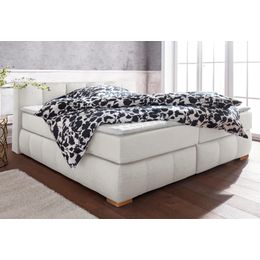 Boxspringbett Home Affaire, B:207cm L:225cm, beige, Samtoptik (100% Polyester);Bezug der Spiegelfläche Matratzendrell aus 100% Polyester;Struktur