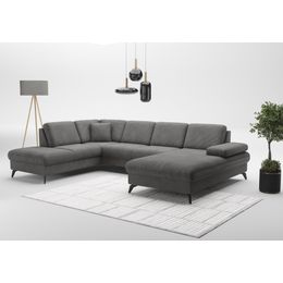 Sit & More Wohnlandschaft SIT & MORE, B:300cm H:83cm T:202cm, grau, 100% Polyester, Sofas, "Morris Jubi U-Form, B: 300 cm", mit Armteilfunktion & 1 Zierkissen,