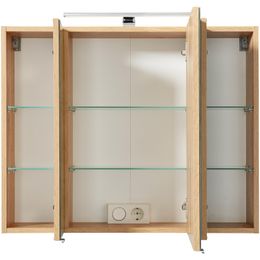 Spiegelschrank Welltime, B:80cm H:64cm T:20cm, braun, Holzwerkstoff, Badezimmer, Schr&auml;nke, "Malibu", Breite 80 cm, mit Spiegelt&uuml;ren und T&uuml;rend&auml;mpfern