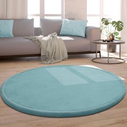 Teppich Paco Home, H:24mm Ø:200cm, blau, Polyester, Wohnzimmer, Teppiche, "Tatami 475", Kurzflor, Uni Farben, mit Memory Foam, waschbar